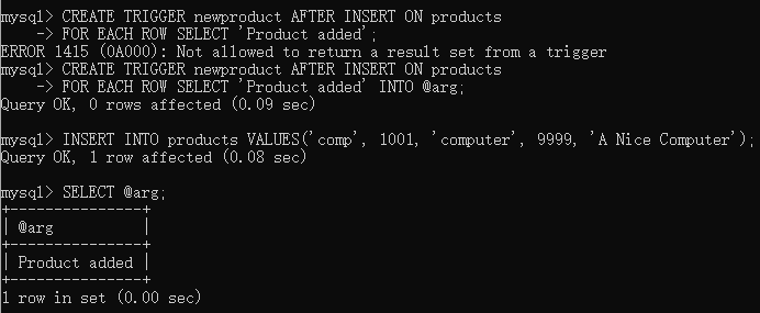 ERROR 1415 (0A000): Not allowed to return a result set from a trigger-CSDN博客
