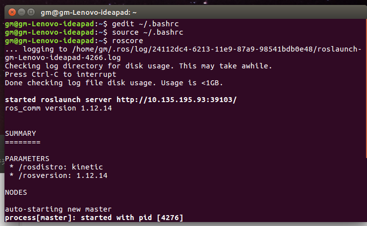 ROS运行中遇到的小问题_done checking log file disk usage. usage is