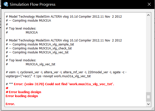 求助QUARTUS II 13.1波形仿真出错Error: (vsim-3170)_为什么在运行vhdl代码的simulation仿真波形时运行界面出现错误-CSDN博客
