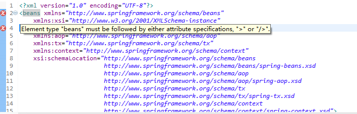 Caused by: org.xml.sax.SAXParseException; lineNumber: 15; columnNumber: 75; cvc-elt.1: 找不到元素 ...