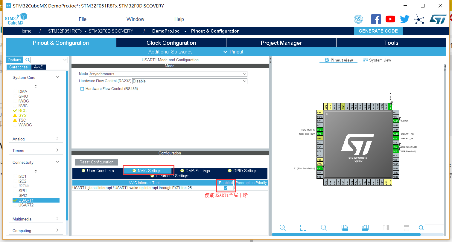 Stm32f0x Hal库学习笔记（5）串口数据的收发（中断模式）stm32f0串口发送数据 Csdn博客