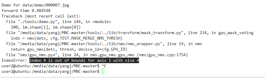 MNC用自己的数据集运行demo.py出现IndexError:index 4 is out of bounds for axis 1 with size 4_indexerror ...