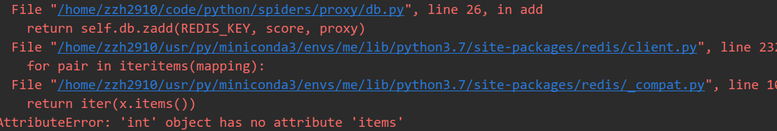return iter(x.items()) AttributeError: 'int' object has no attribute 'items' (python向redis数据库插入有 ...