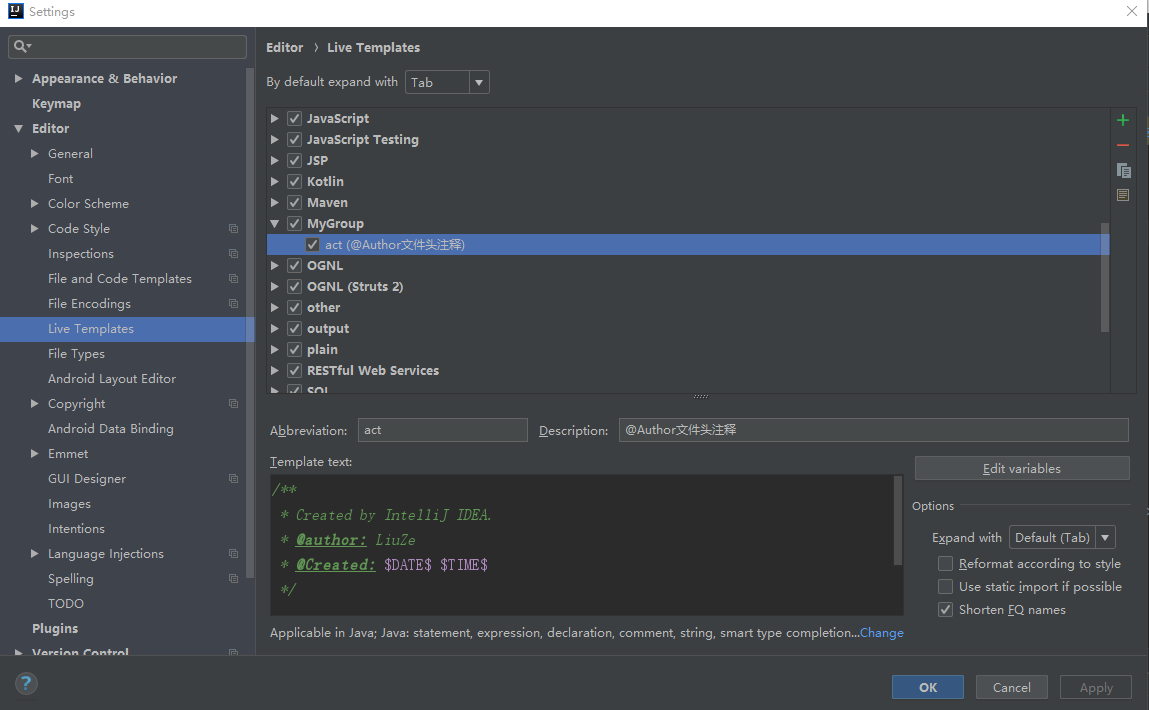 IDEA 定义@author 模板 live template模板_idea template autor-CSDN博客