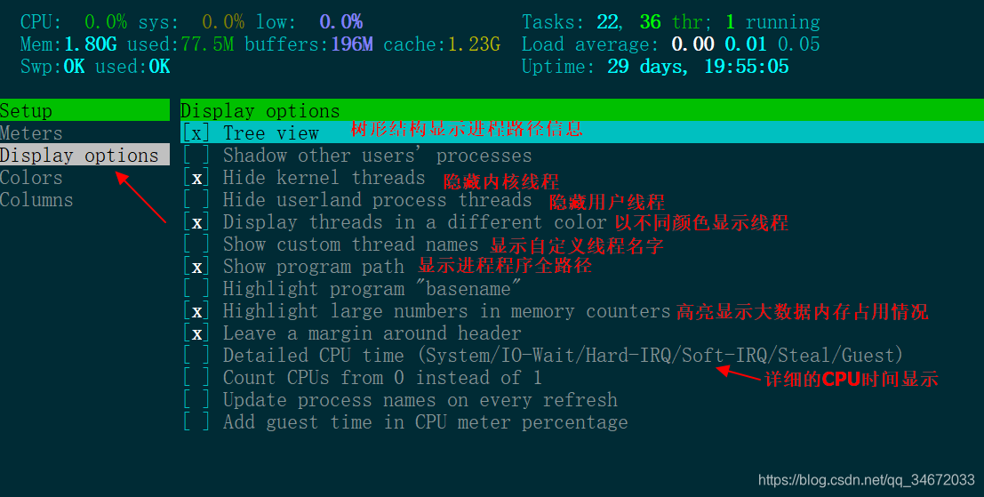 Linux系统状态命令htop最详细解释说明没有之一htop红色绿色 Csdn博客