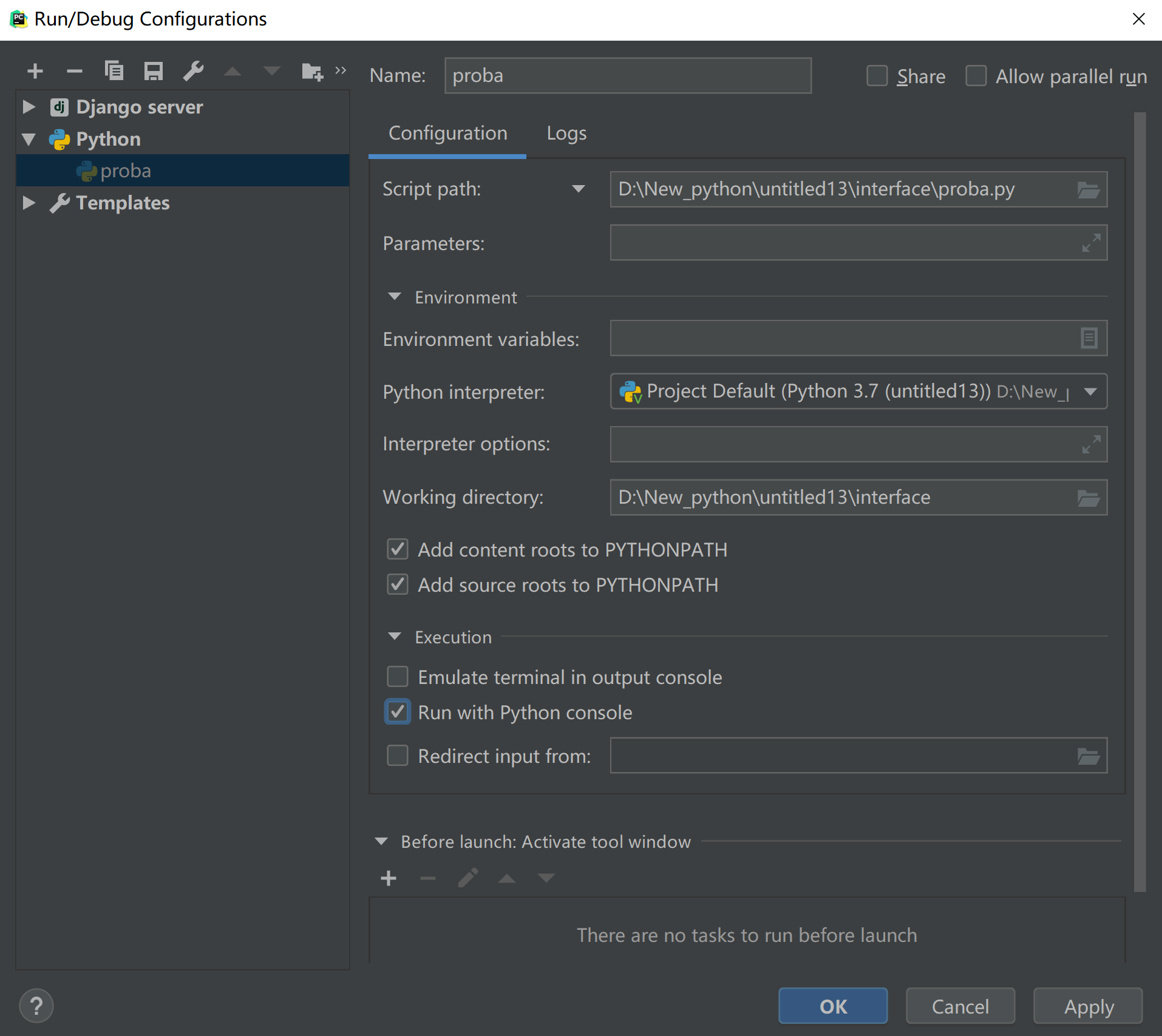 pycharm Django报错：django.core.exceptions.ImproperlyConfigured: Requested setting INSTALLED_APPS ...