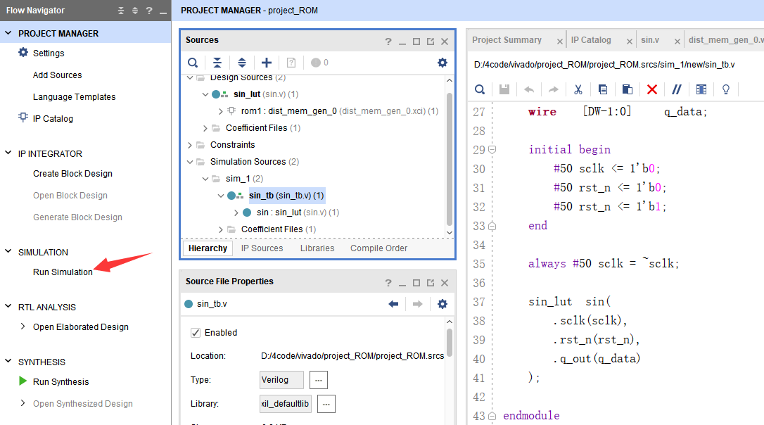 Vivado ROM仿真教程_vivado仿真时可以用coe文件吗?-CSDN博客