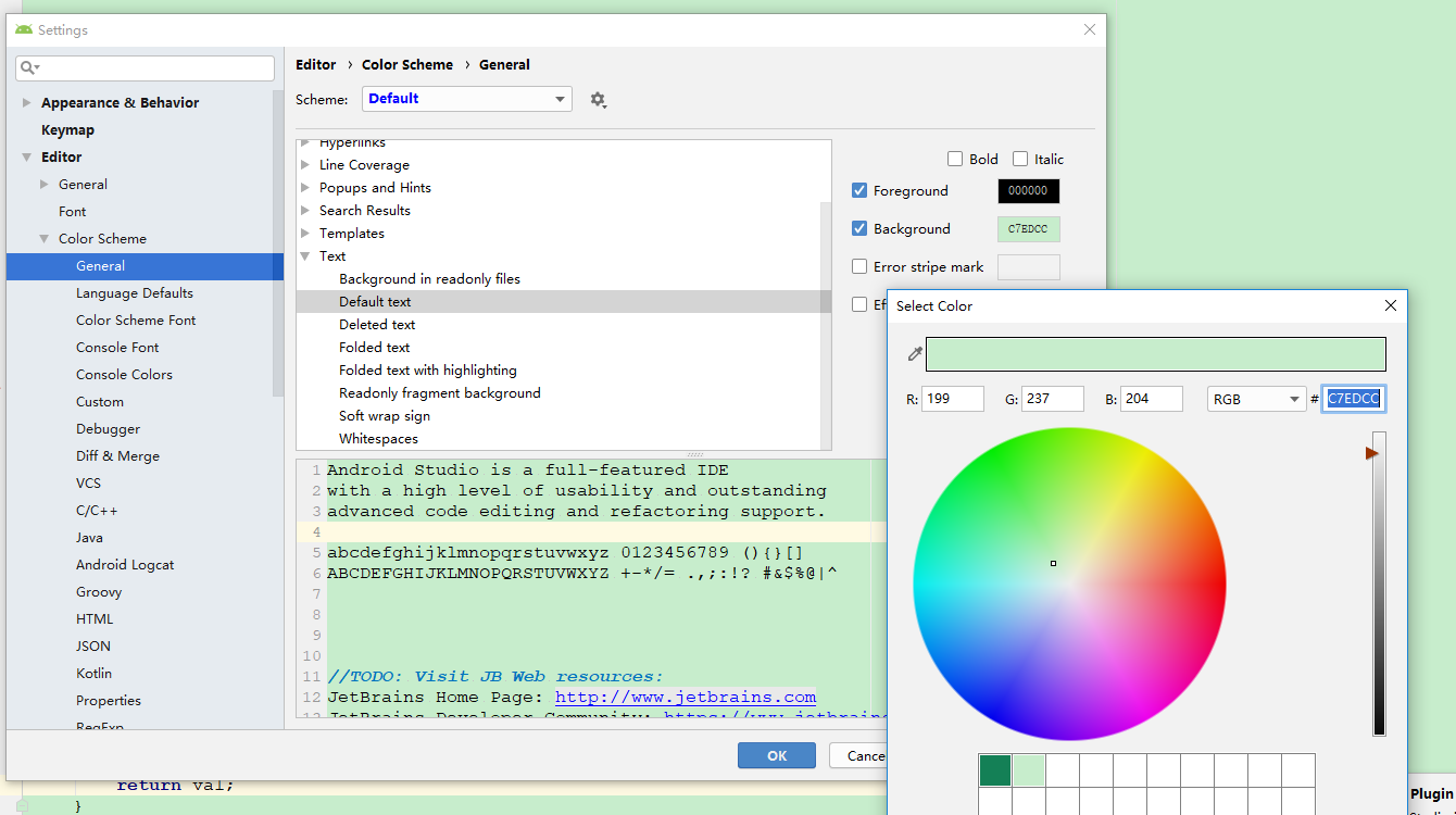 如何把Android Studio 背景设置成绿豆沙_android studio绿豆色-CSDN博客