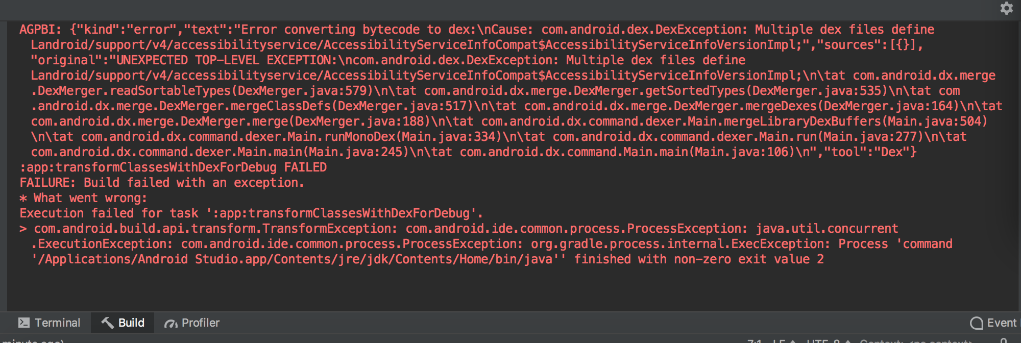 Error: Error converting bytecode to dex: Cause: Dex cannot parse ...