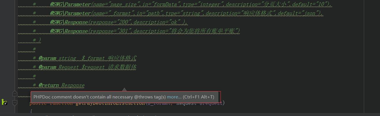 PHPStorm tip: phpdoc comment doesn't contain all necessary @throw tag(s) - Programmer Sought