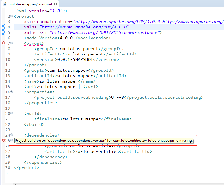 maven Project build error: 'dependencies.dependency.version' for xxx.jar is missing_org.apache ...