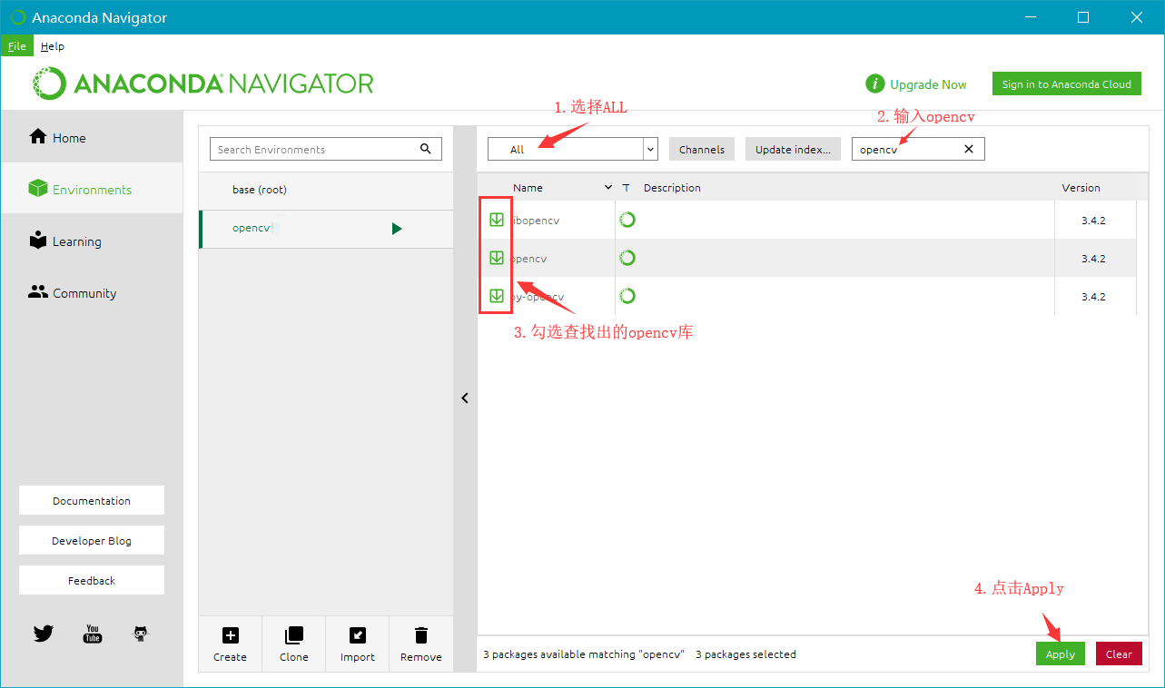 使用Anaconda Navigator 安装OpenCV_anaconda navigator中安装opencv-CSDN博客