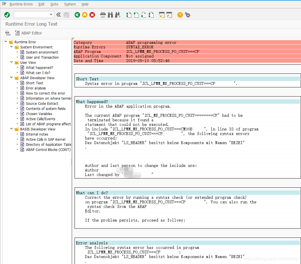 Sap Abap错误查找 The Sap Application Had To Terminate Due To An Aba Csdn博客