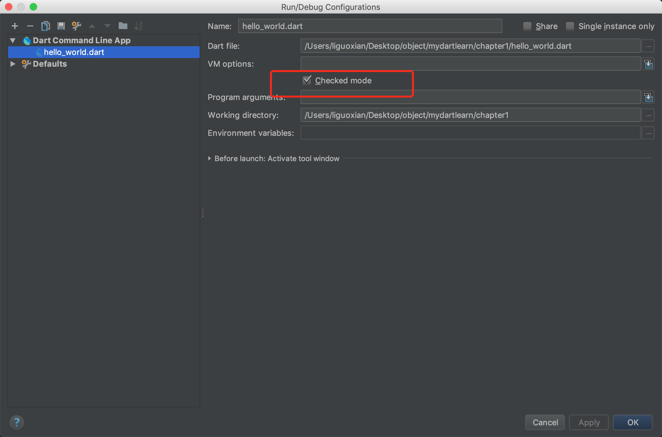 dart运行出现：Setting VM flags failed: Unrecognized flags: checked_setting vm flags failed ...
