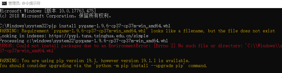 安装Pygame出现的Could not install packages Error以及WARNING的解决详细教程_import pygame could not-CSDN博客
