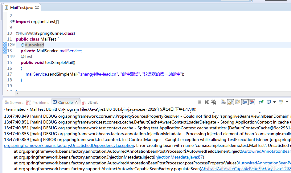 Spring Boot单元测试报unsatisfieddependencyexceptionunsatisfied Dependency Expressed Through Field
