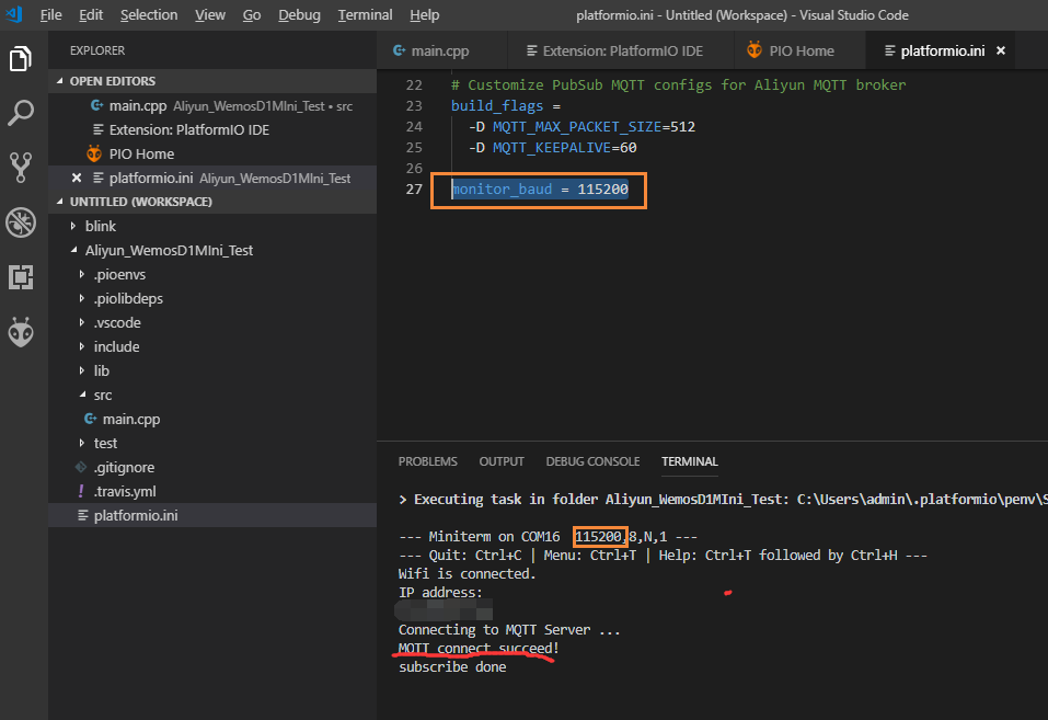 VSCode+PlatformIo IDE实现Wemos D1 Mini（ESP8266）接入阿里云物联网平台_platformio vscode 8266-CSDN博客