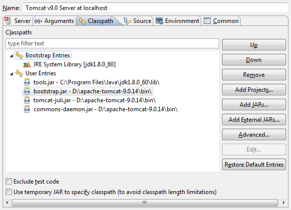 The archive: D:/apache-tomcat-9.0.8/bin/bootstrap.jar which is referenced by the classpath, does ...