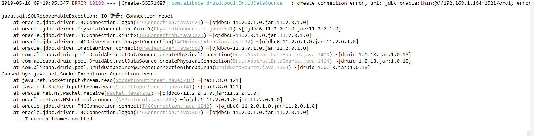 java.sql.SQLRecoverableException:Io 异常: Connection reset_java.sql.sqlrecoverableexception: io ...