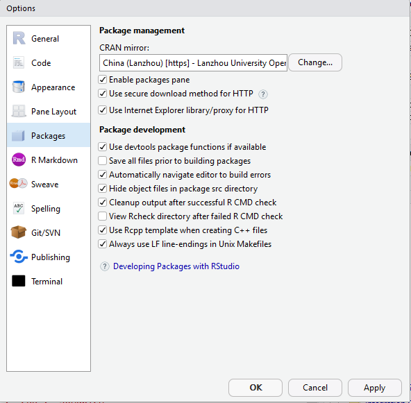 RStudio改变install.packages的镜像包_install.package 更换镜像 rstudio-CSDN博客