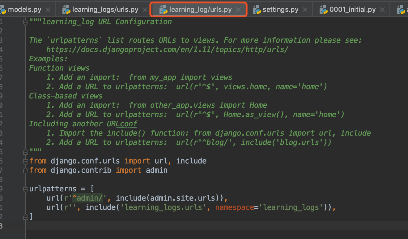 Django入门，'learning_logs.urls'模块找不到报错_no module named learninglogs-CSDN博客