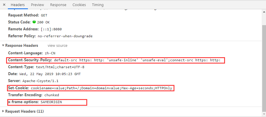 Content Security Policy，x Frame Options头未设置”警告的过滤器返回 X Frame Options 或 Content Security Policy 