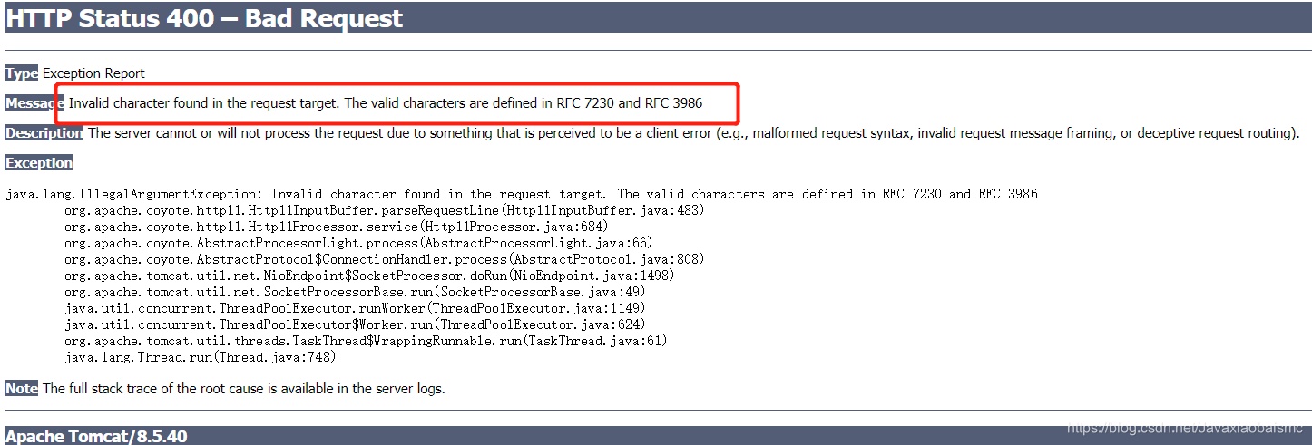 Invalid Character Found In The Request Target The Valid Characters Are