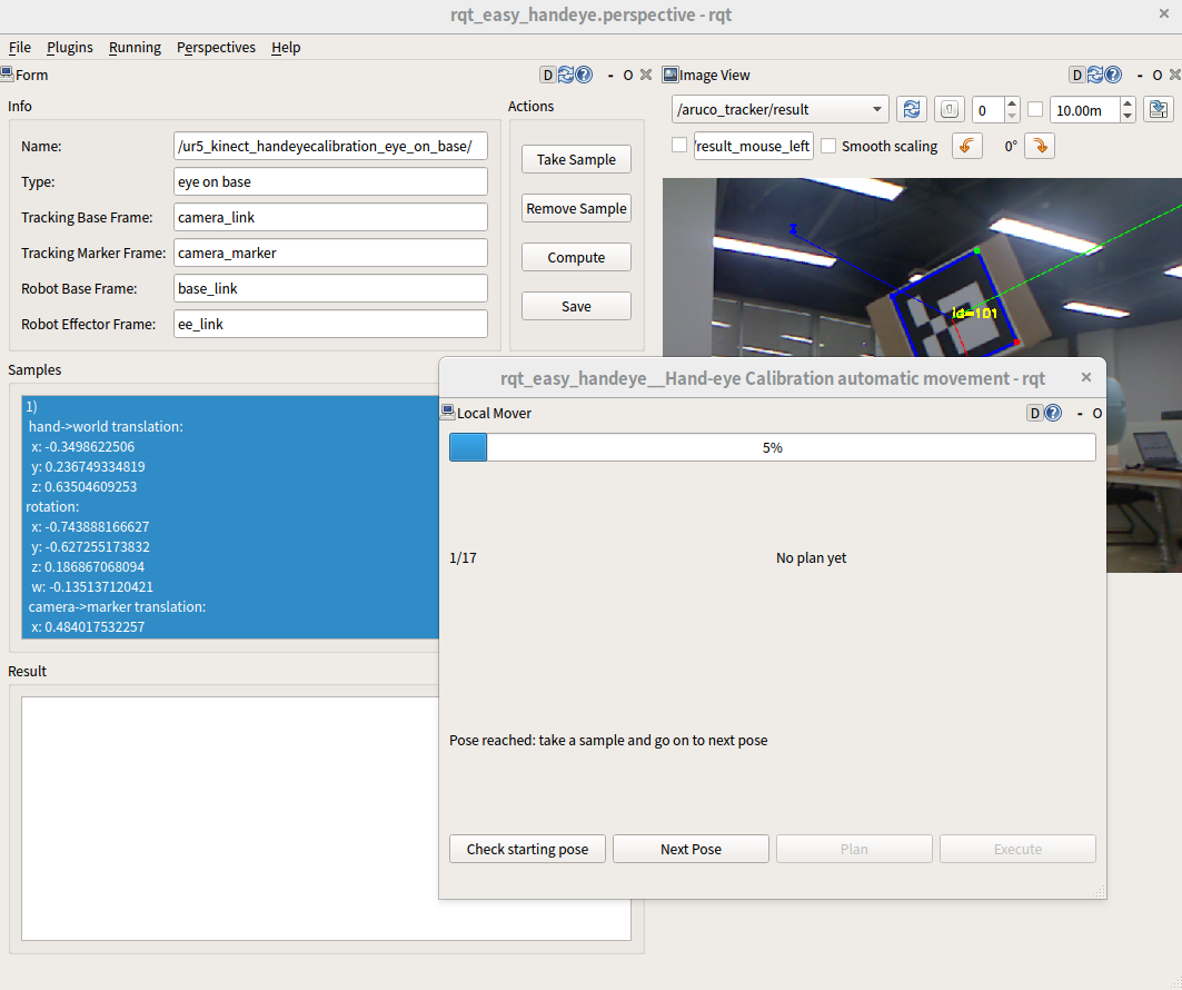 [机械臂]UR5手眼标定（eye on hand）_ur5机械臂与kinect2手眼标定(eye-on-base)、moveit中 ...