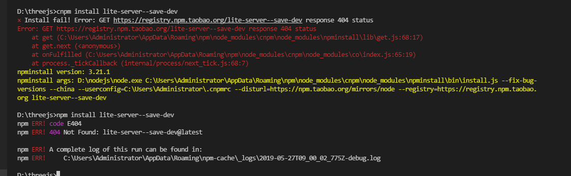 vscode安装lite-server失败Install fail! Error: GET https://registry.npm.taobao.org/lite-server--save ...