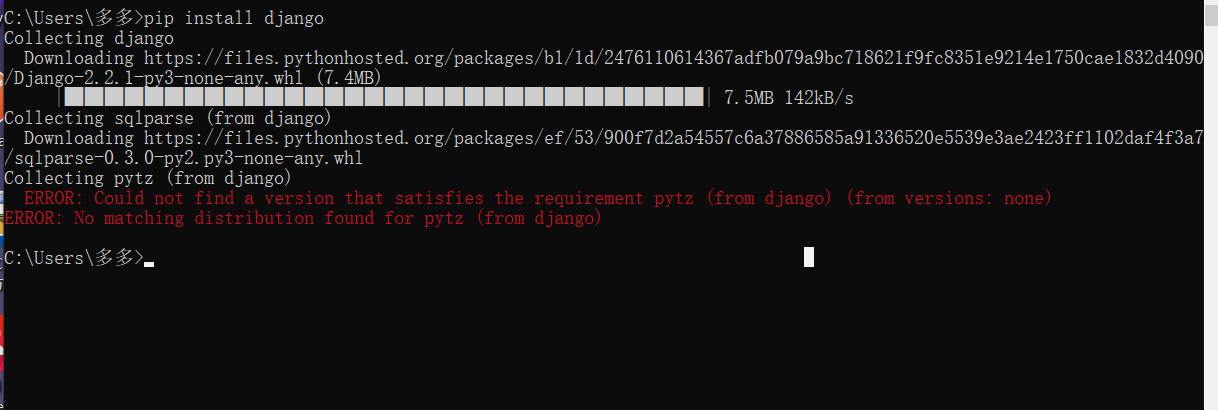 Python pip安装Django异常Could not find a version that satisfies the requirement pytz (from django ...