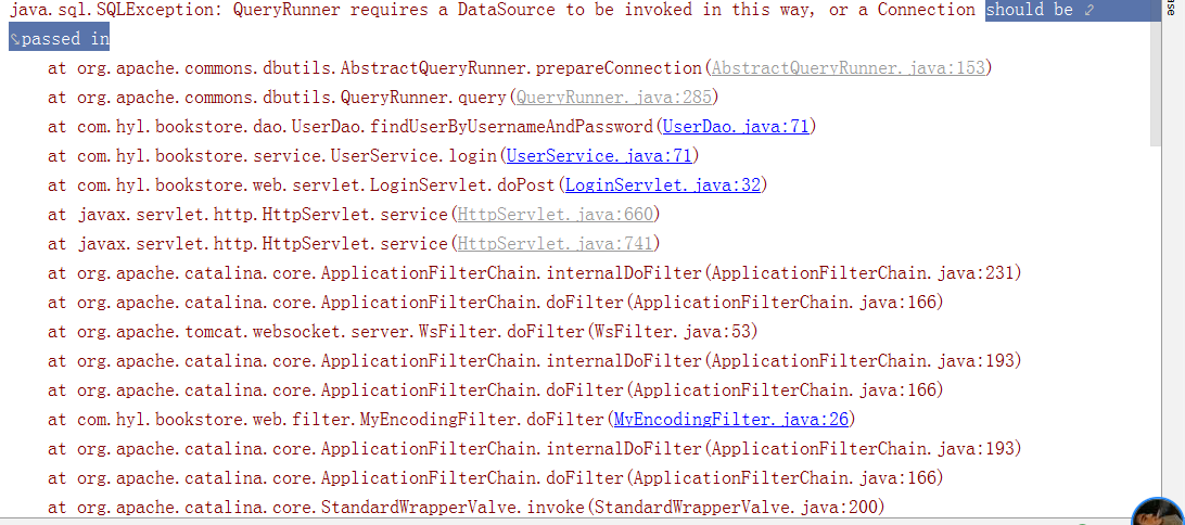 QueryRunner requires a DataSource to be invoked in this way, or a Connection should be passed in ...