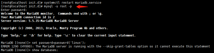 mariadb for Linux错误 ERROR 1045 (28000): Access denied for user 'root'@'localhost' (using passwor ...