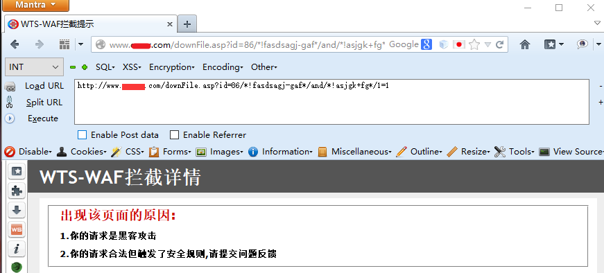 *sql注入实战--记一次绕过WTS-WAF拦截注入**_wts拦截-CSDN博客