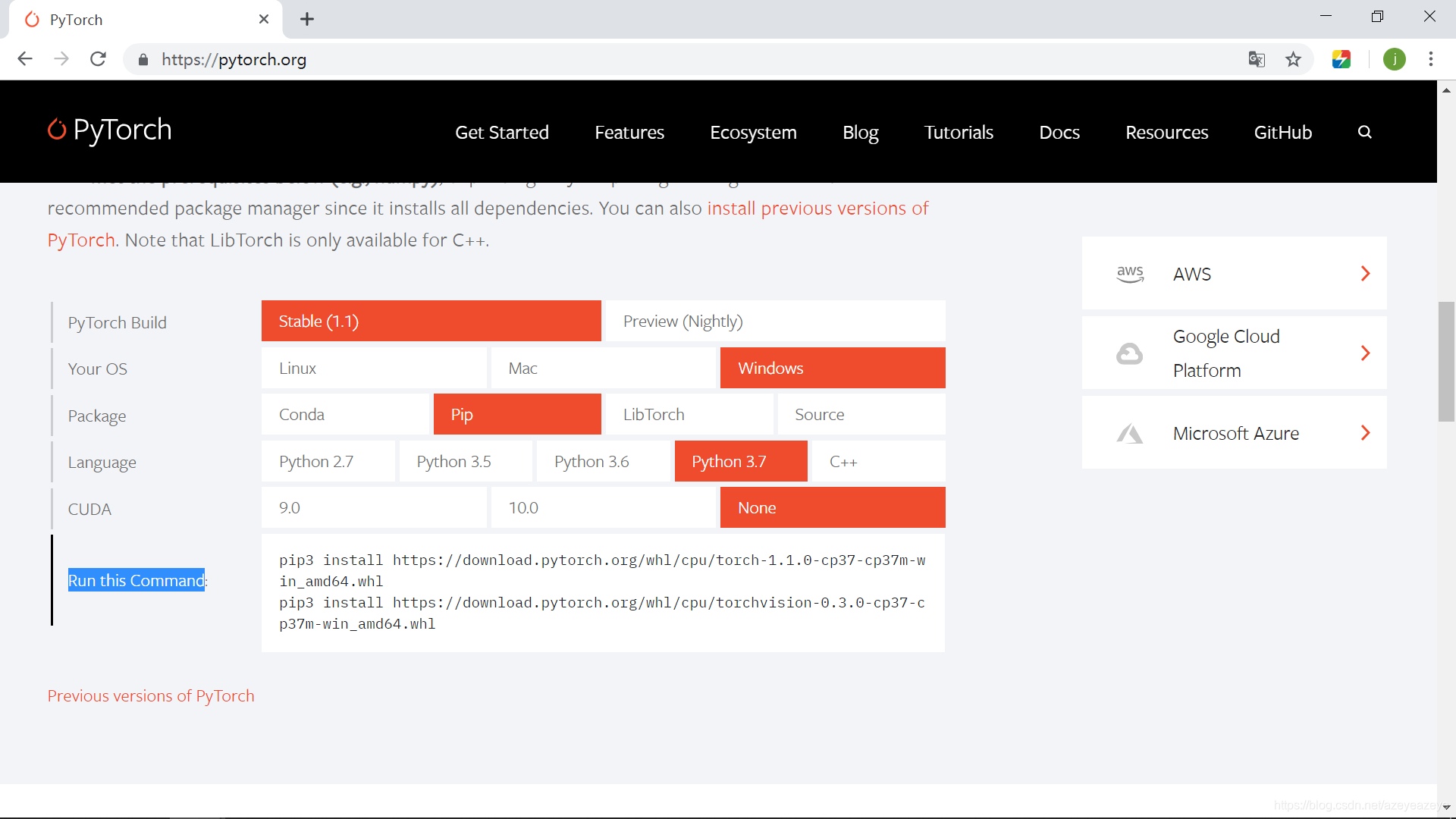 Pytorch Cpu版本安装无gpuwindows Python37安装pytorch 无gpu Csdn博客