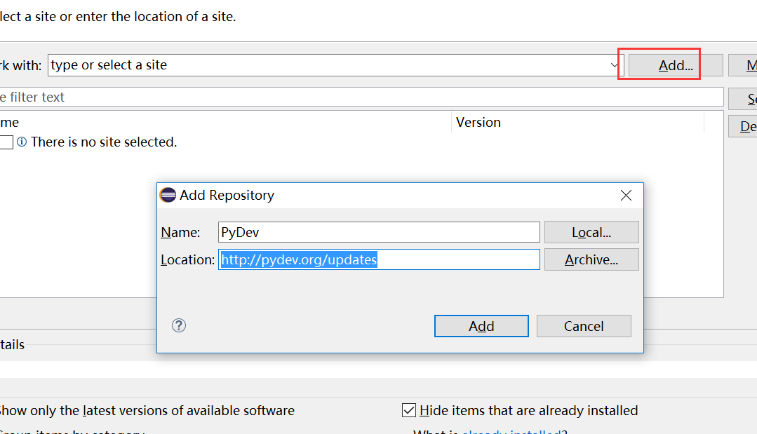 eclipse 安装pydev插件失败 An error occurred while collecting items to be installed session context ...