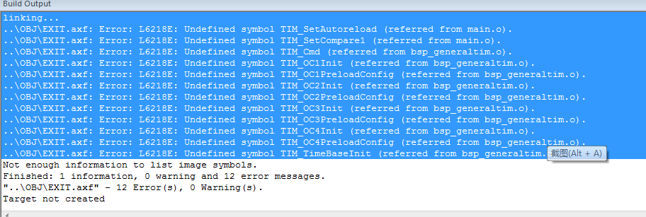 ..\OBJ\EXIT.axf: Error: L6218E: Undefined symbol TIM_Cmd (referred from...错误的修改_error: l6218e ...