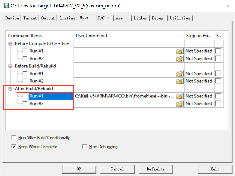 After Build - User command #1: C:\Keil_v5\ARM\ARMCC\bin\fromelf.exe --bin --output ./obj ...