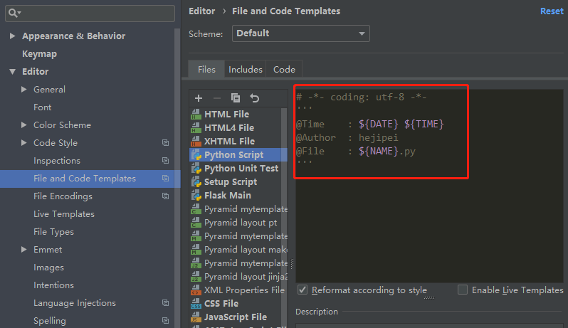Pycharm设置新建python文件默认代码及内容_python文件默认显示内容-CSDN博客