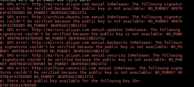 The following signatures couldn't be verified because the public key is ...