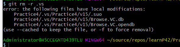 在用vs commit时，产生了 Git failed with a fatal error. error: open (“xxxx.vs/xxxx/open.db “):Permisson ...