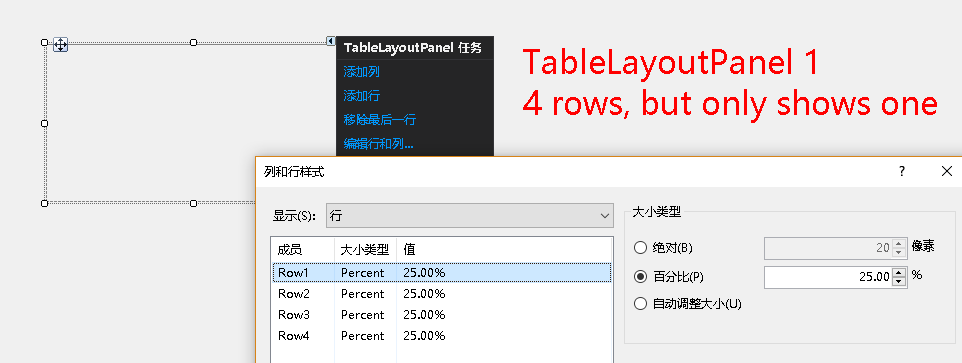 winform TableLayoutPanel 显示异常，有多行，只显示了一行_tablelayoutpanel添加的行列不显示-CSDN博客