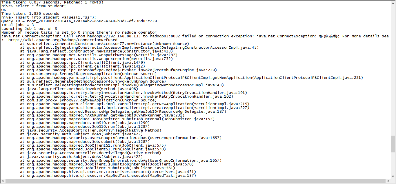 hive在执行插入操作的时候insert into student values(1,"ss");报错_hive> insert into stu values(1,"ss");停住-CSDN博客