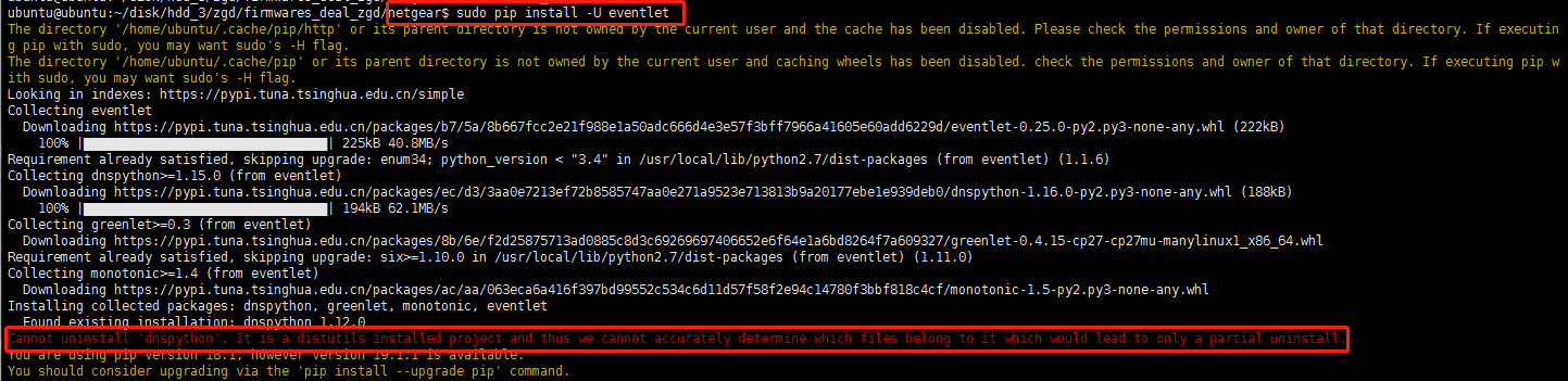 linux安装程序时Cannot uninstall XXX. It is a distutils installed project and thus we cannot ...
