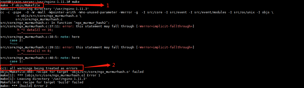 Ubuntu 安装nginx 编译时候报objsmakefile460 Recipe For Target Objssrccorengxmurmurhasho Failed 