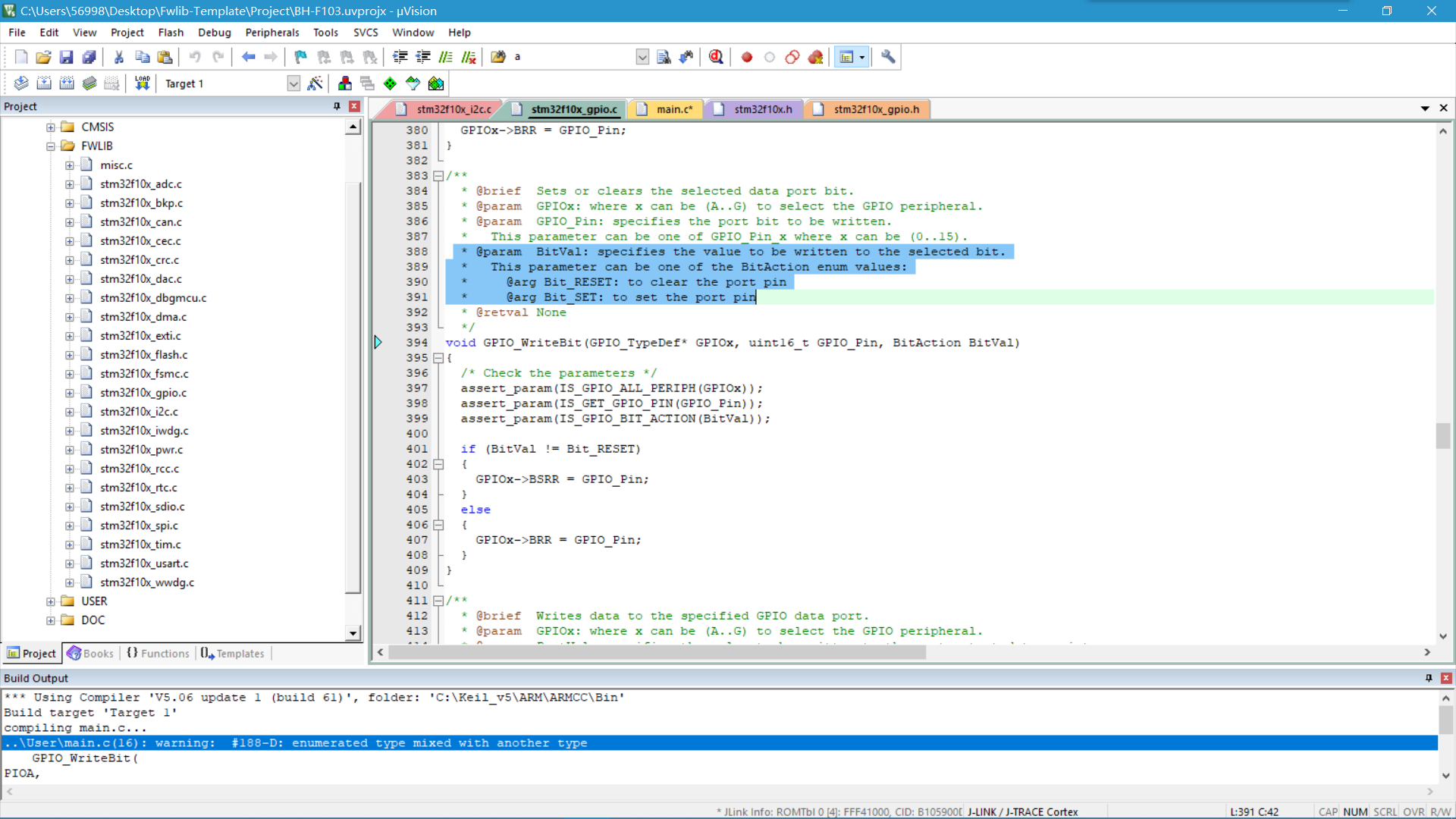 Stm32标准库函数gpiowritebit遇到warning 188 Denumerated Type Mixed With Anotherwarning 188 D 