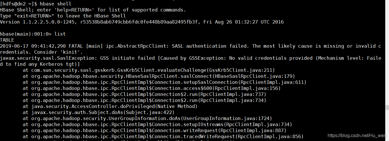 在hbase Shell中执行list抛出异常:error No Valid Credentials Provided Csdn博客