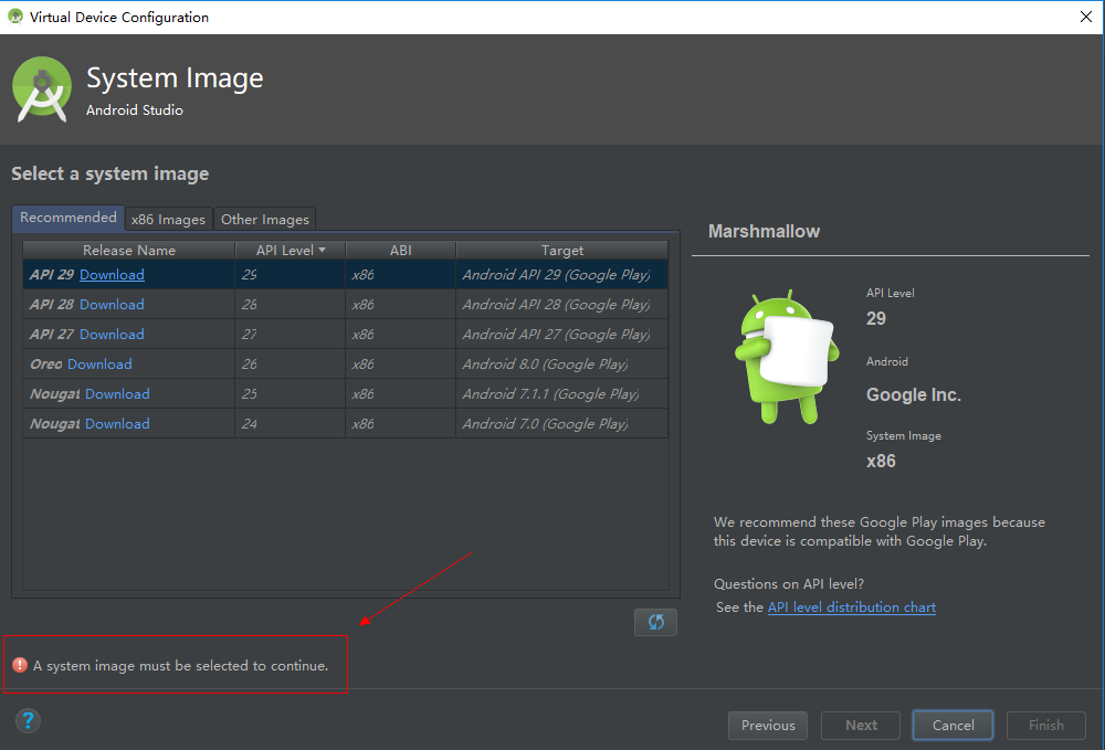 AndroidStudio虚拟机 "A system image must be selected to continue"问题解决-CSDN博客
