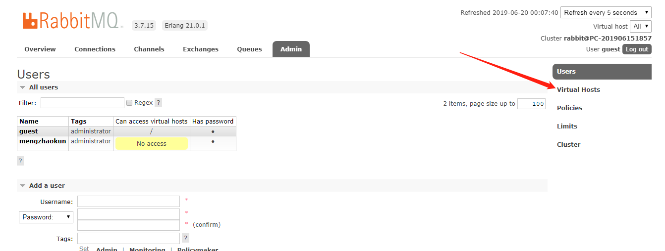 RabbitMQ 一 用户以及vhost配置_system.exception: 0: at rabbitapi.restmanagement.g-CSDN博客