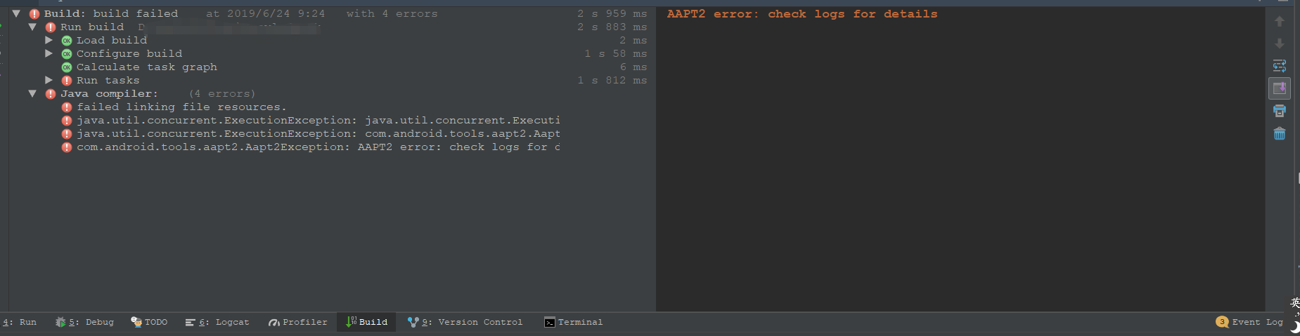 找到解决 AAPT2 error: check logs for details 的方法！！_esreg2.baterror-CSDN博客