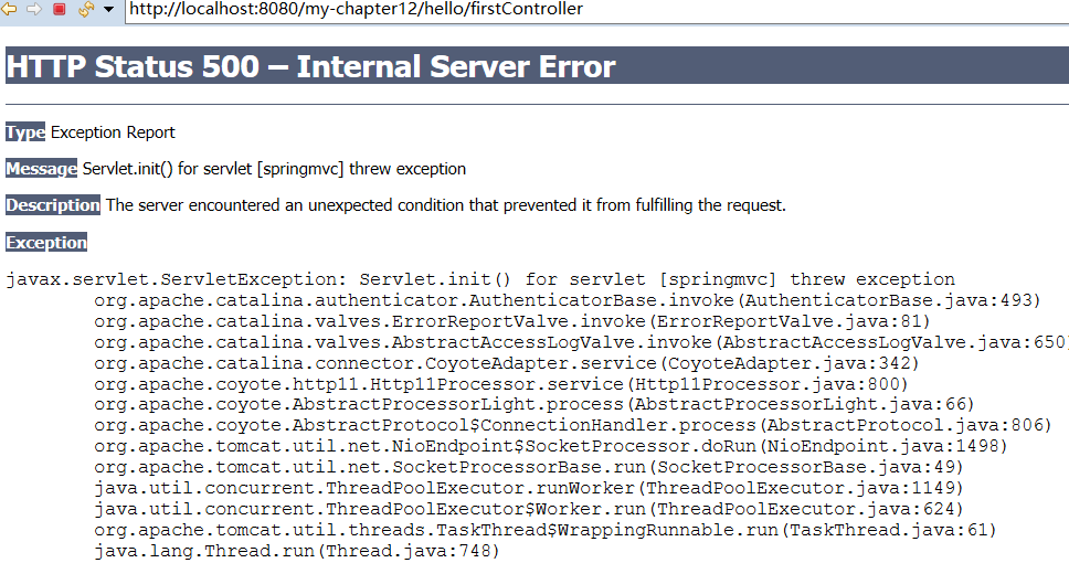 springmvc 学习踩坑记录（Servlet.init() for servlet [springmvc] threw exception HTTP Status 500 ...